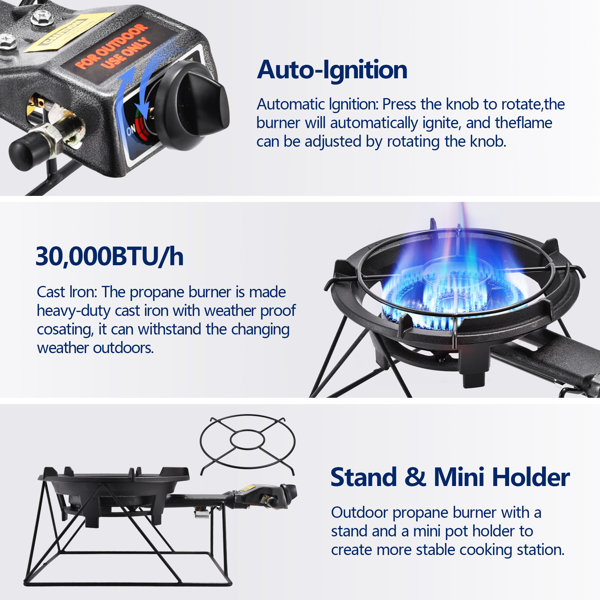 ARC 30,000 BTU High Pressure Cast Iron Propane Single Burner Stove Portable Outdoor Cookware ...